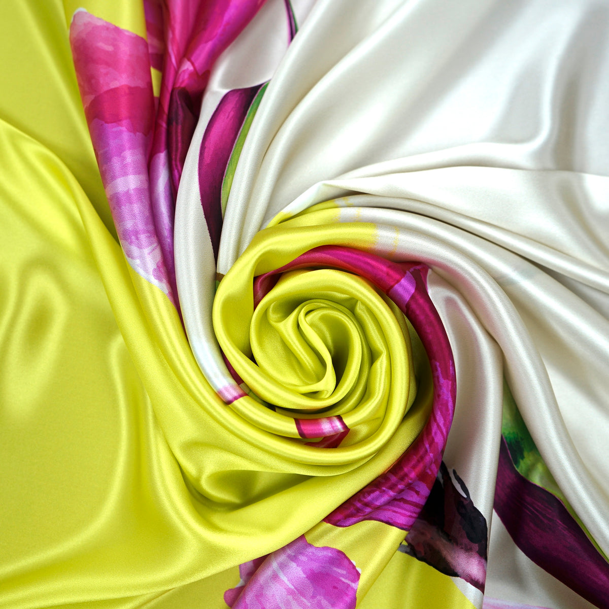 Iris Radiance Print on Silk Charmeuse Fabric | Rex Fabrics