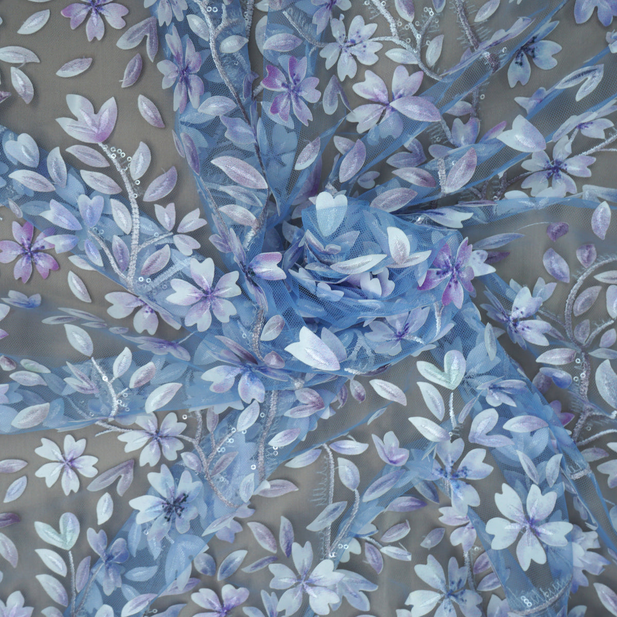 Twilight Bloom Tull Floral Design Embroidered Fabric– Rex Fabrics