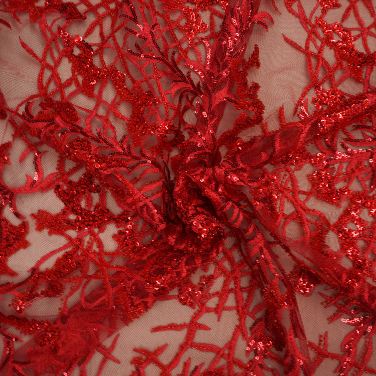 Crimson Flame Tull Design Embroidered Fabric– Rex Fabrics