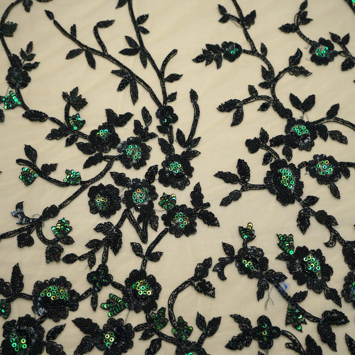 Sequined Floral Lace Design Embroidered Fabric | Rex Fabrics
