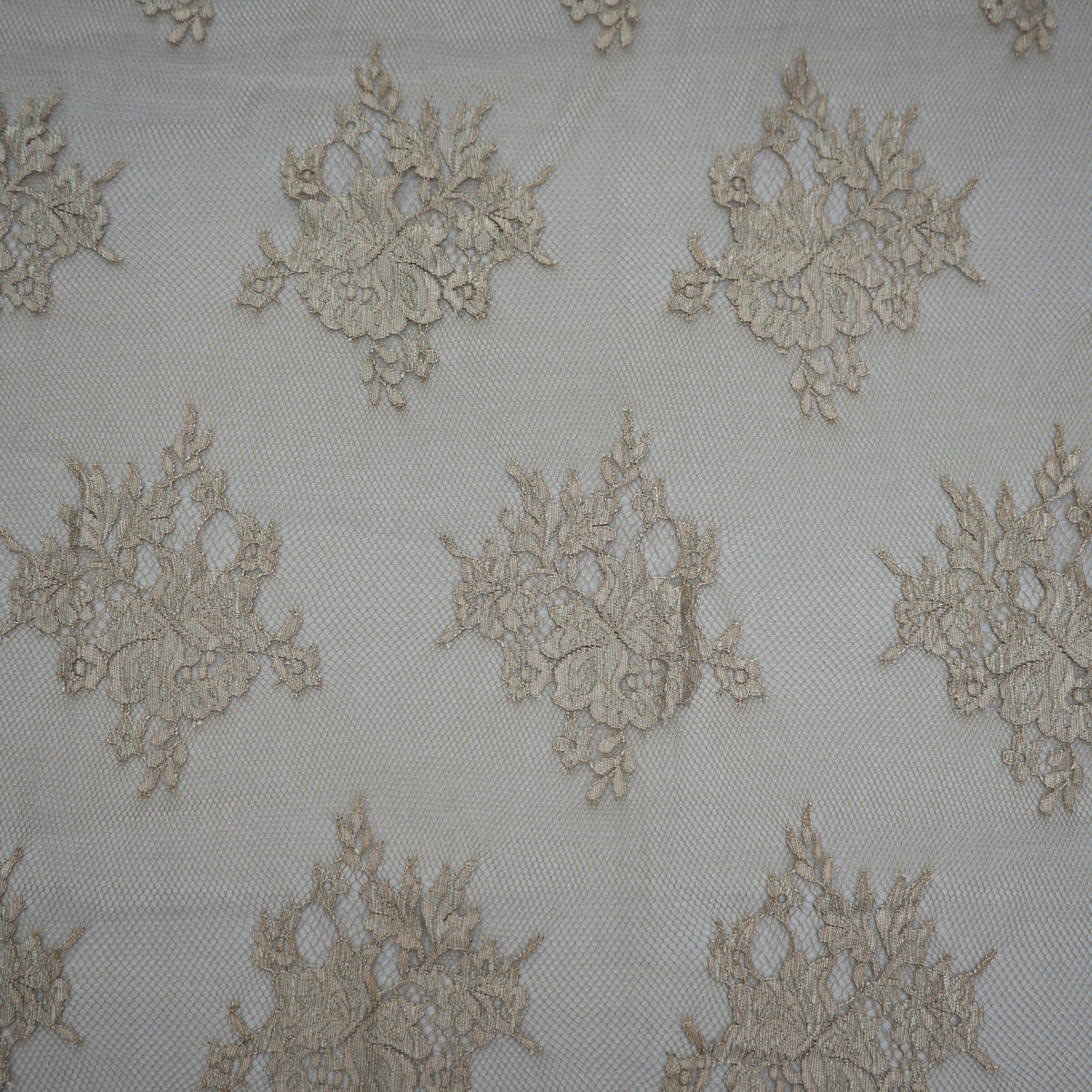 3.50 yds Piece Fawn Metallic Bronze Floral Double Scallop Chantilly ...