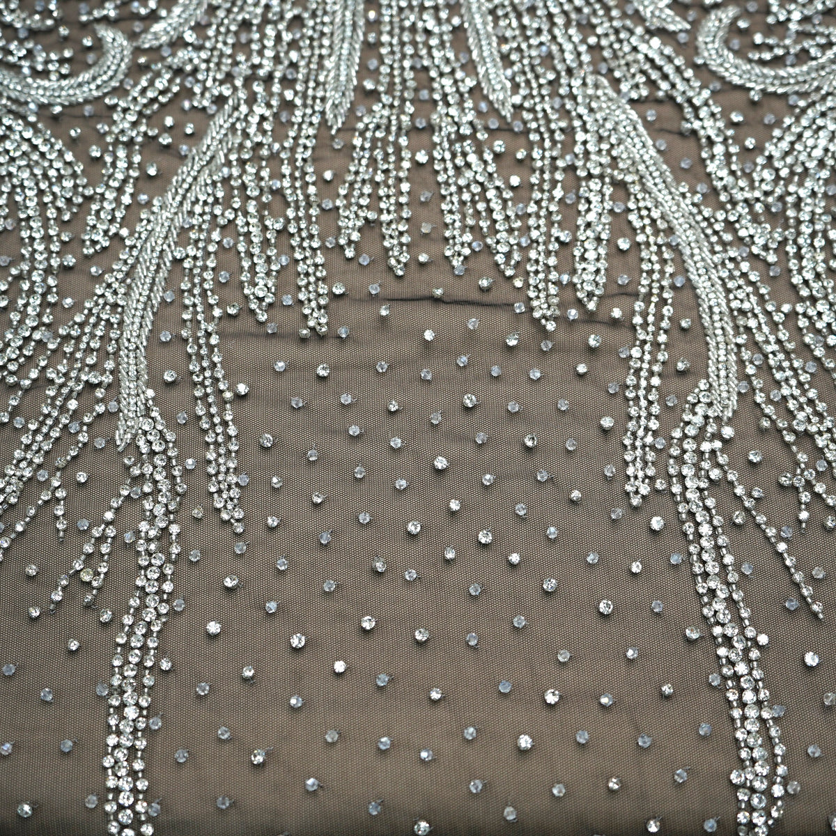 Silver Crystal Swirl Embellished Mesh Embroidered Tulle Fabric– Rex Fabrics