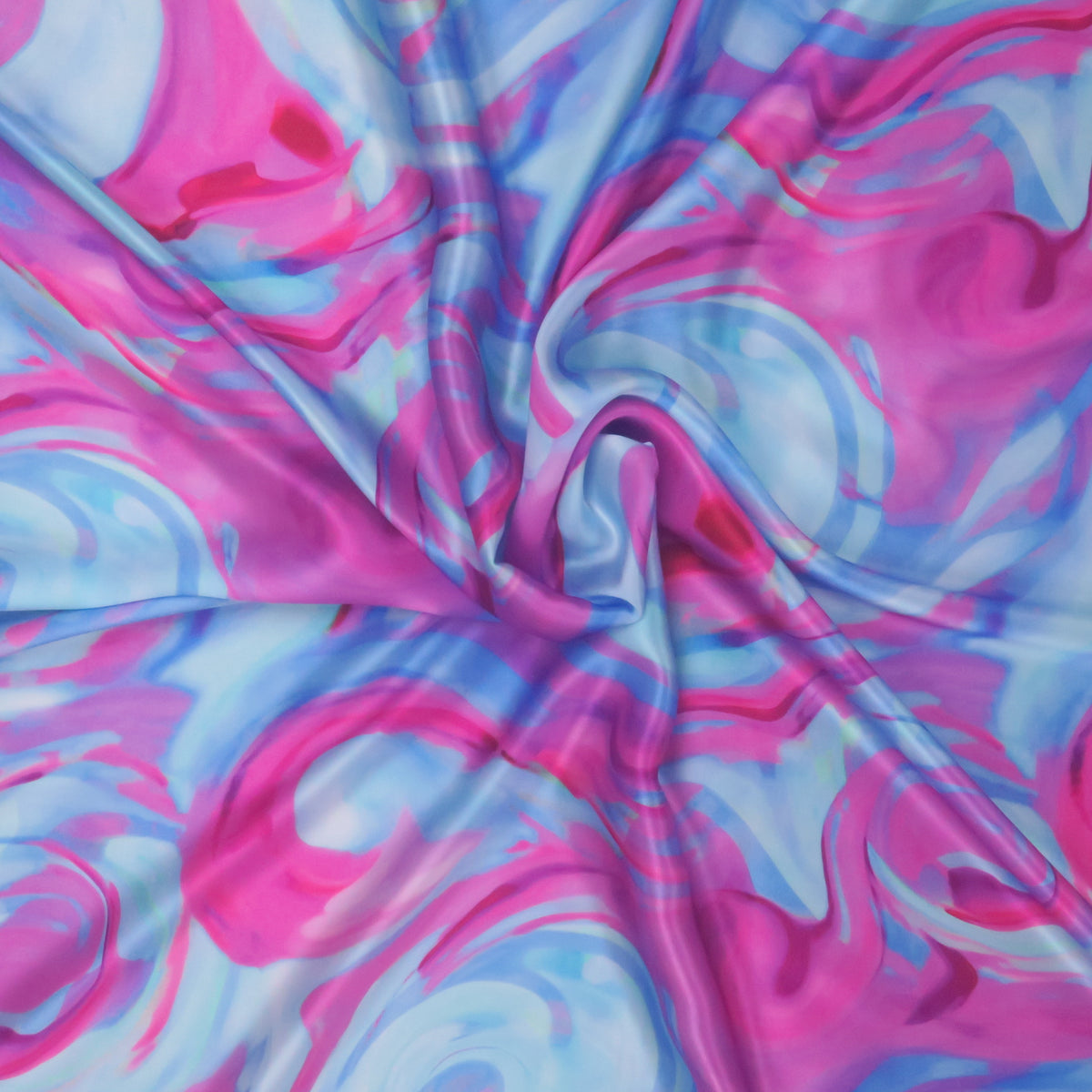 Fuchsia and Aqua Abstract Art Printed Silk Charmeuse Fabric | Rex Fabrics