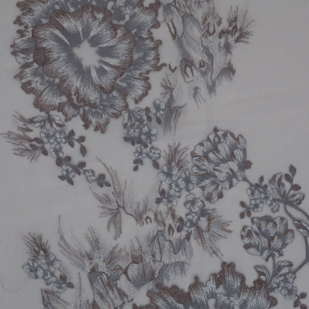 Beige Tulle with Floral Champagne and Bronze Lurex Thread Embroidered ...