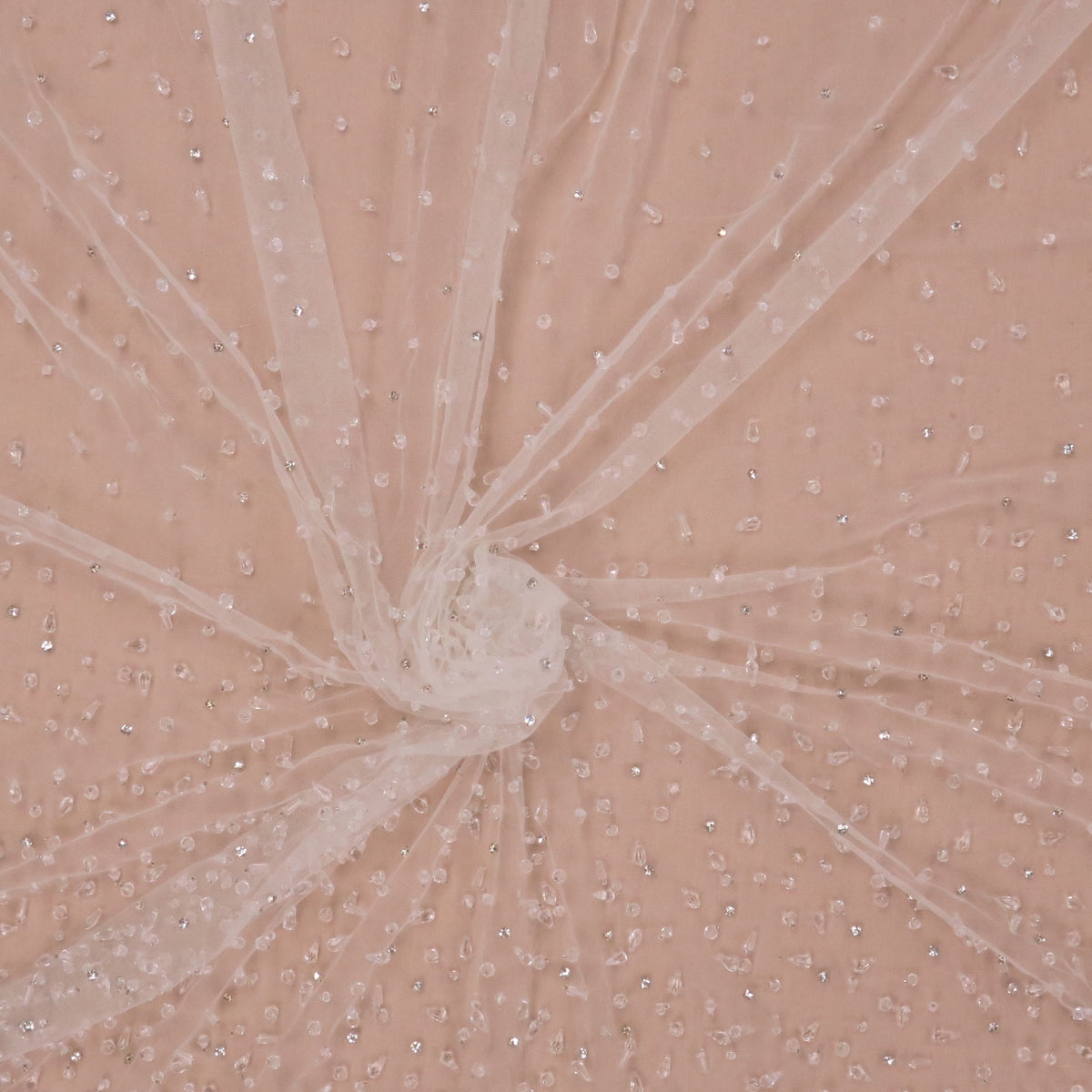 Clear Crystals and Rhinestones on White Embroidered Tulle Fabric– Rex ...
