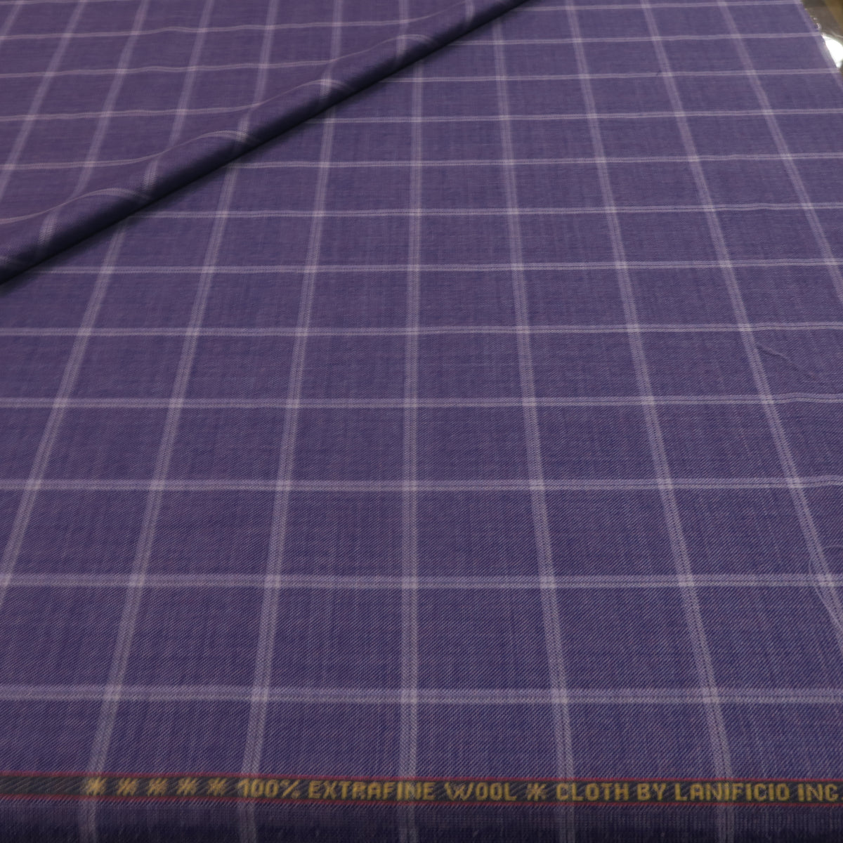 3 YDS Ship Cove Blue with Light Blue Windowpane Superfine Wool Loro ...