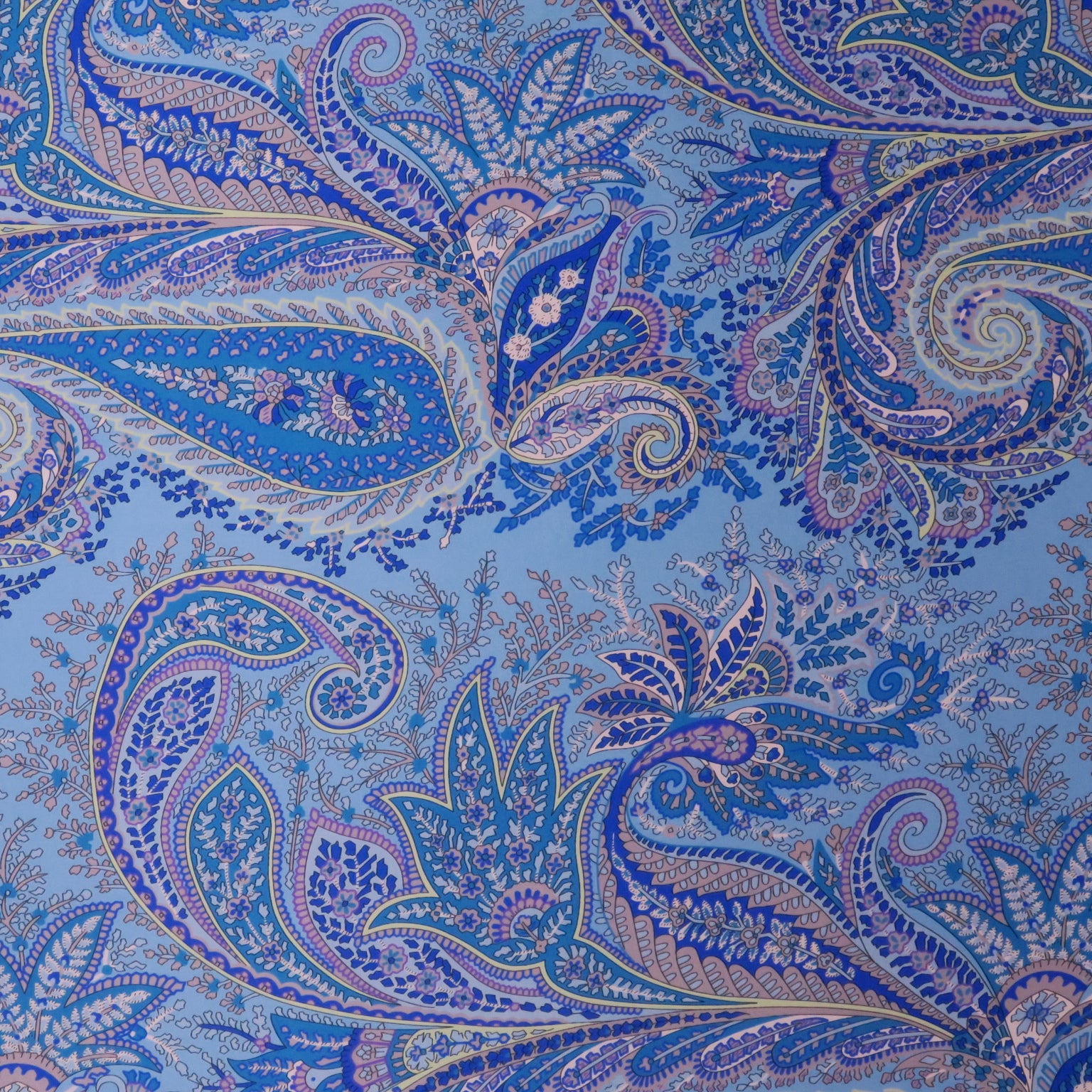 Light & Dark Blue Paisley Printed Silk Charmeuse Fabric | Rex Fabrics