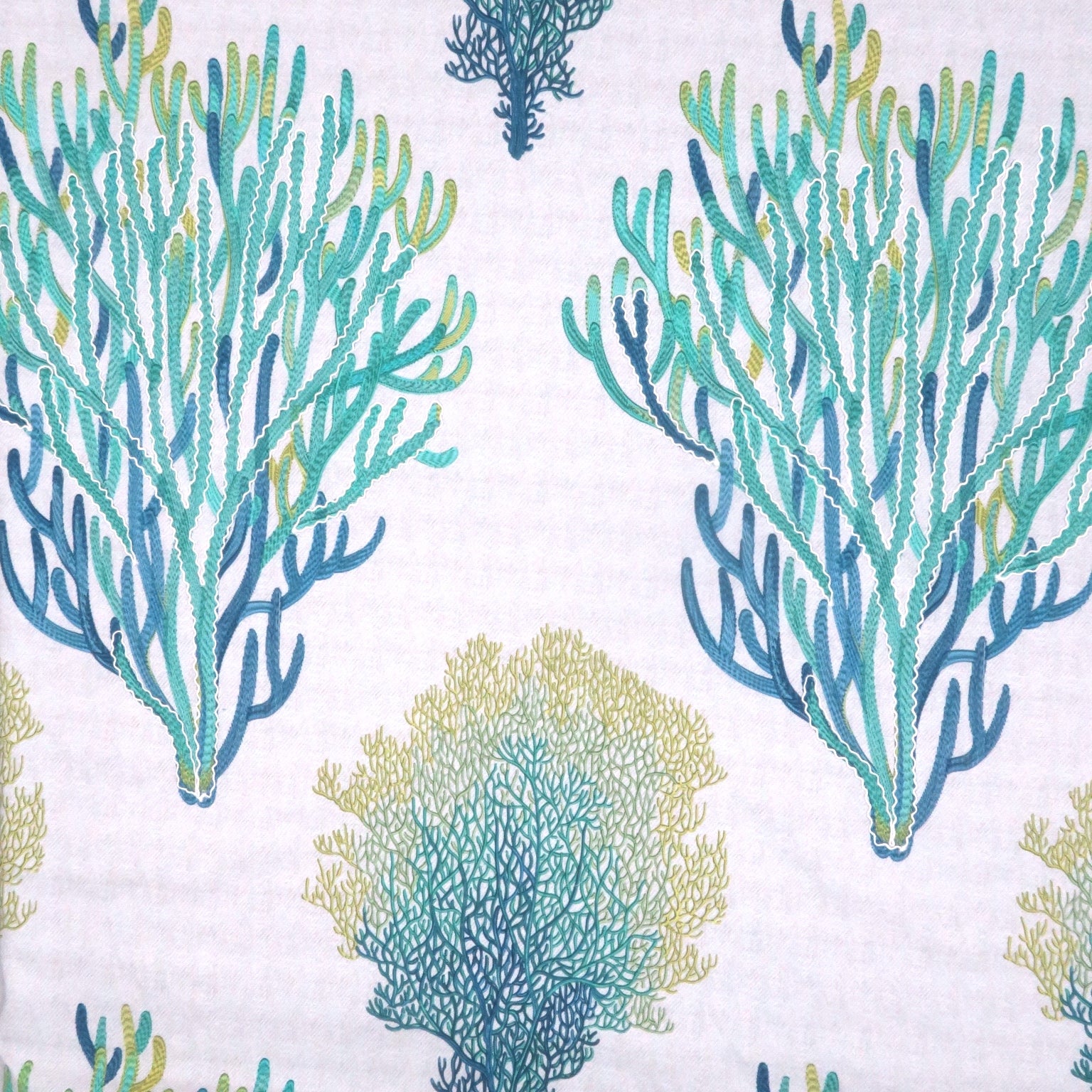 Green & Blue Caribbean Bermuda Coral Reef on Off White Background Line ...