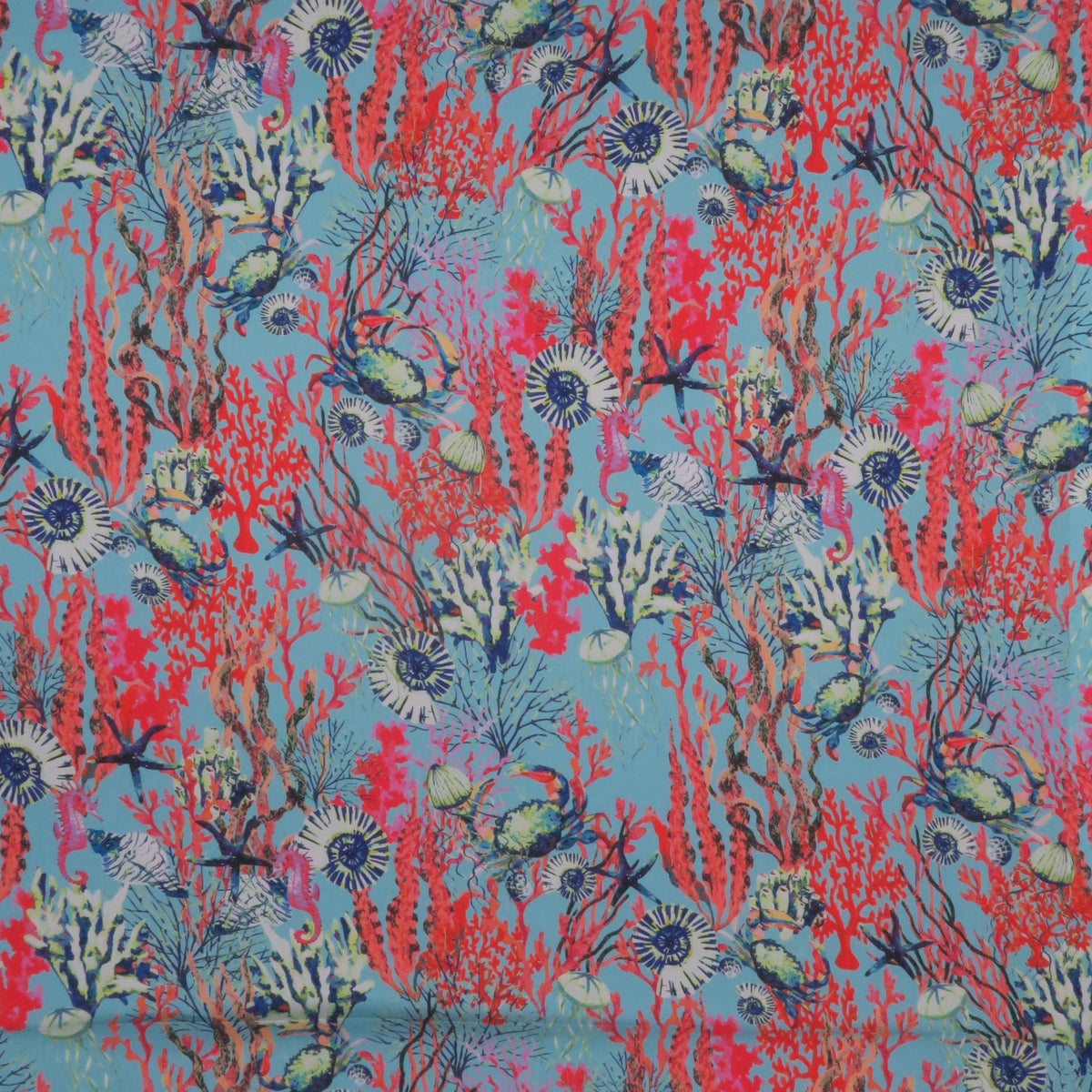 Multicolored Marine Coral Reef on Sky Background Charmeuse Polyester ...