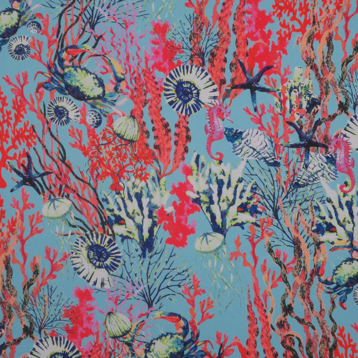 Multicolored Marine Coral Reef on Sky Background Charmeuse Polyester ...
