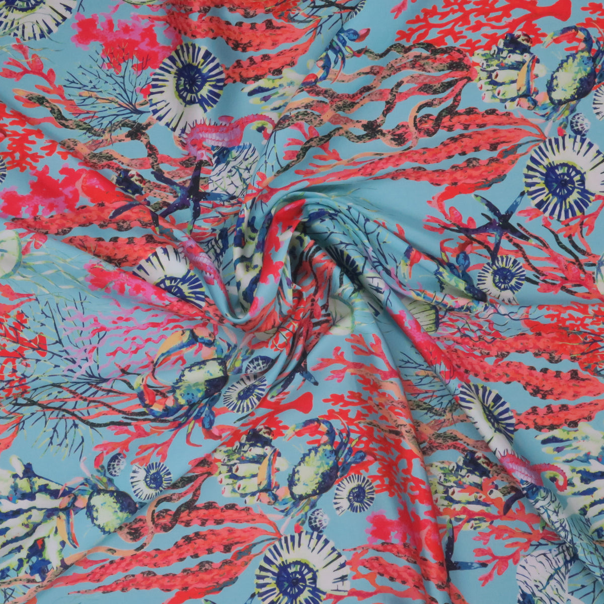 Multicolored Marine Coral Reef on Sky Background Charmeuse Polyester ...