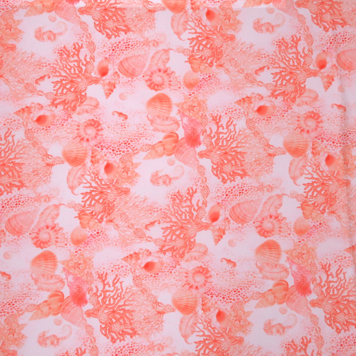 Coral with Shells on White Background Charmeuse Polyester Fabric | Rex ...