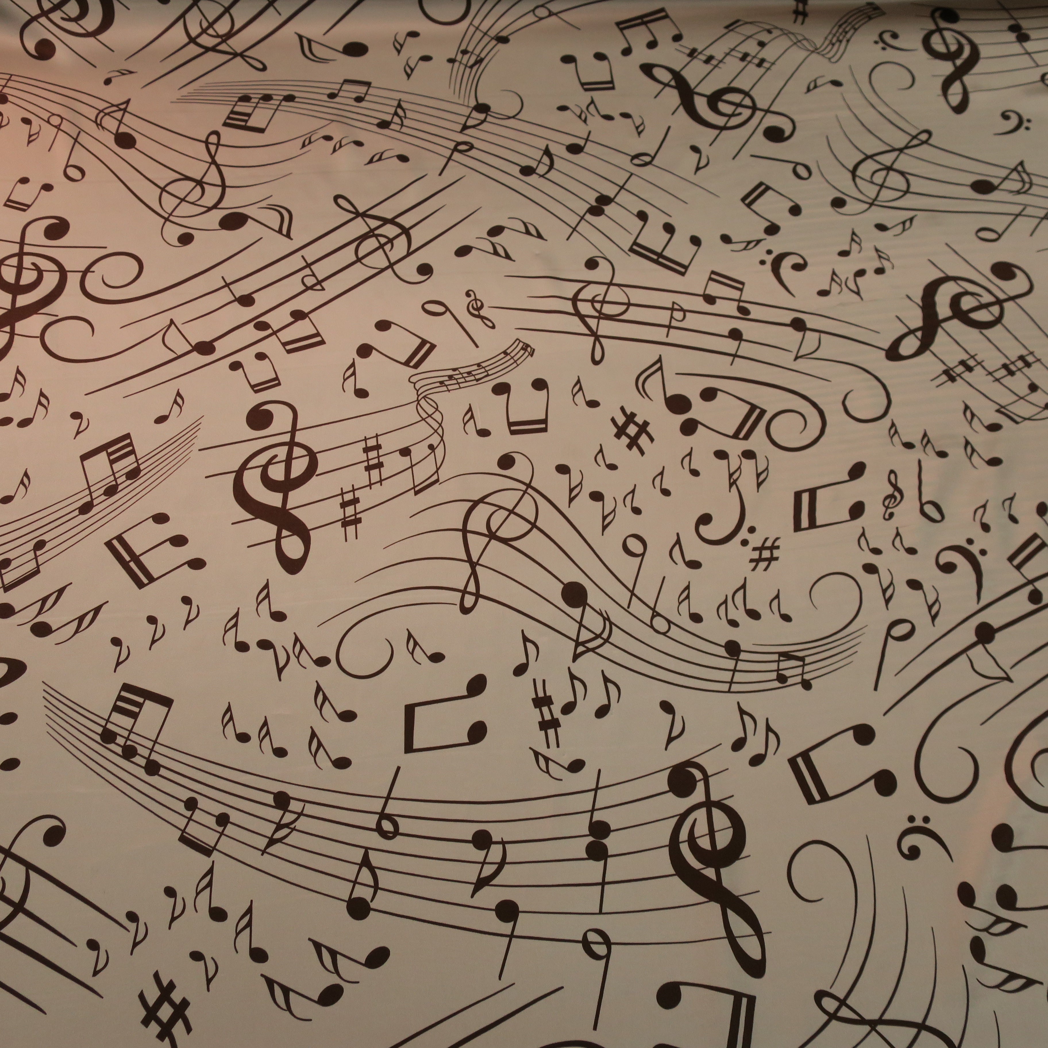 Brown Musical Notes on a Beige Background Printed Silk Charmeuse Fabric ...
