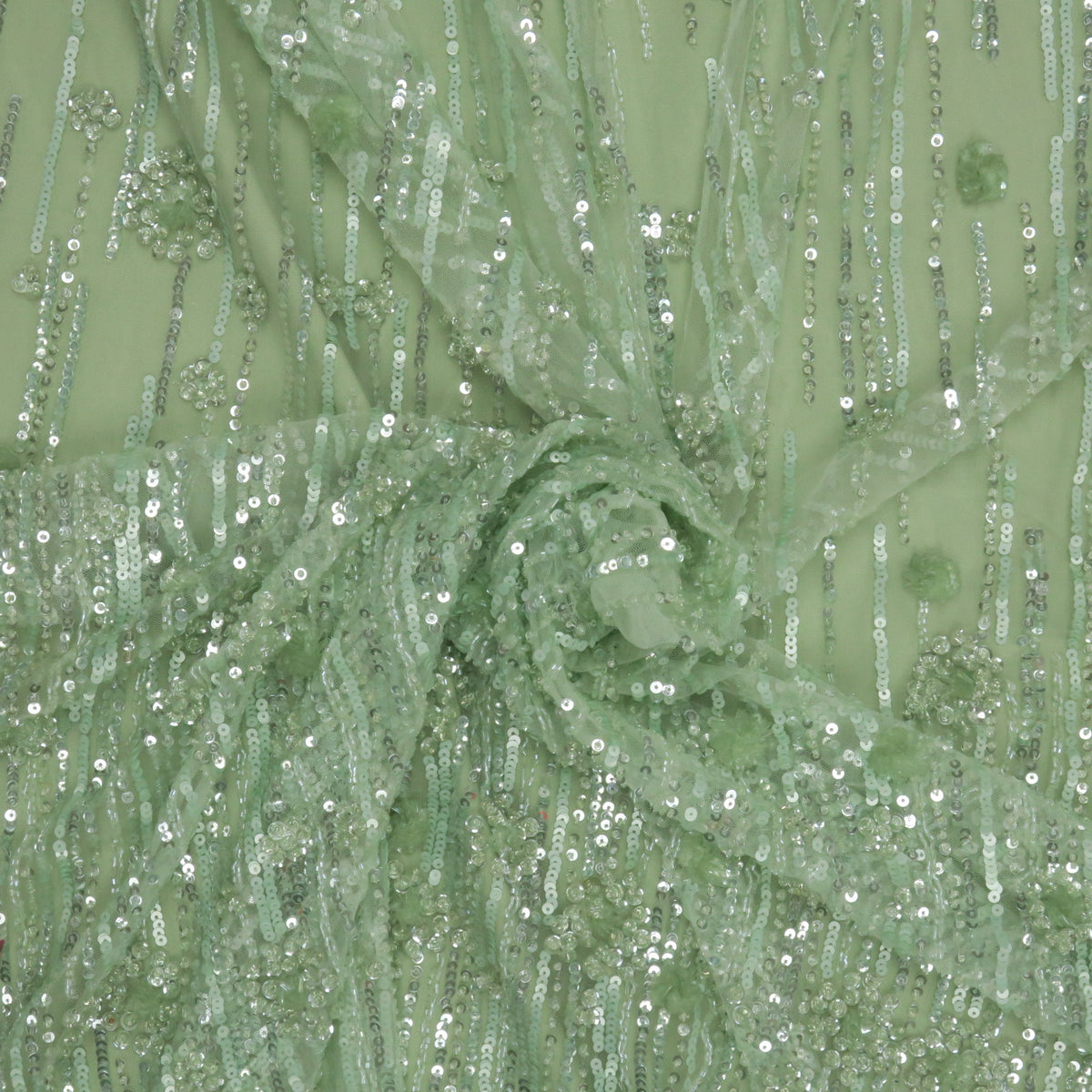 Mint Green Sequins Embroidered Tulle Fabric– Rex Fabrics