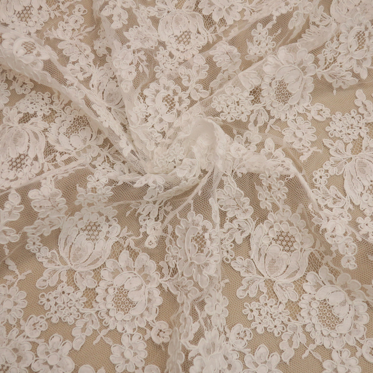White Embroidered Corded Tulle Double Scalloped Floral Lace | Rex Fabrics