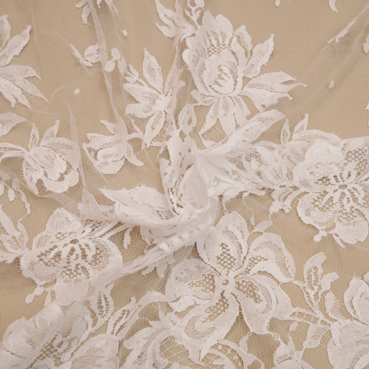 White Embroidered Tulle Florals Double Scalloped Lace | Rex Fabrics
