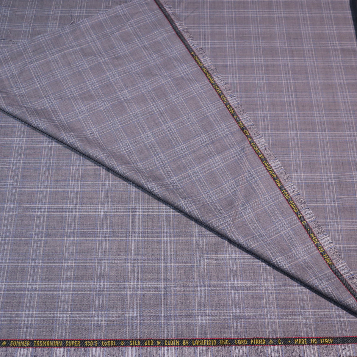 2 YDS Light Gray with Blue Accents Glen Check Loro Piana Summer Tasman ...