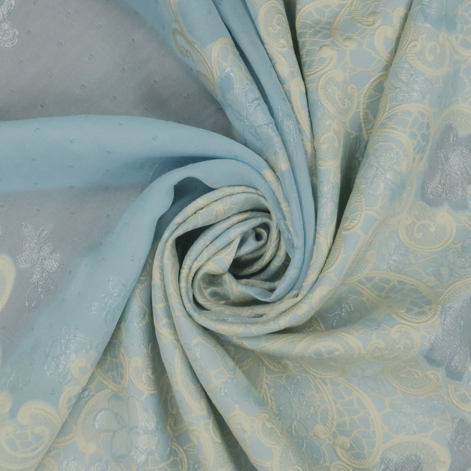Sky Blue Point D'Sprit Textured Brocade Fabric | Rex Fabrics