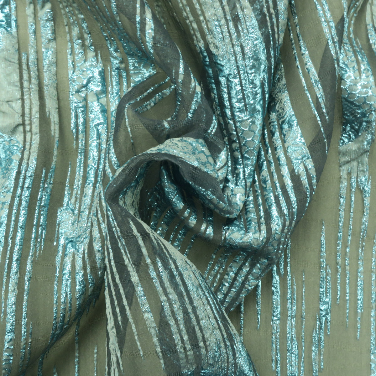 Blue and Silver Abstract Textured Brocade Fabric– Rex Fabrics