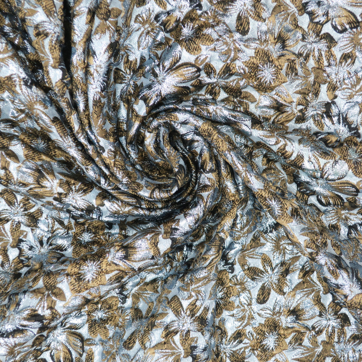 Bronze and Silver Floral Brocade Fabric | Rex Fabrics