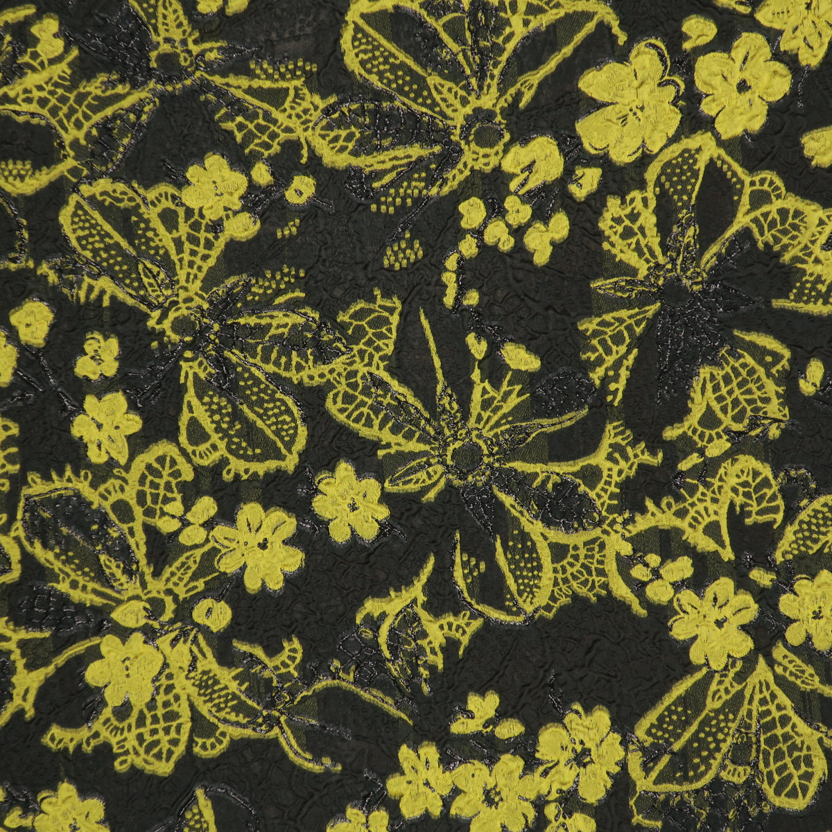 Go Go Lime Green with Black Floral Textured Brocade Fabric | Rex Fabrics