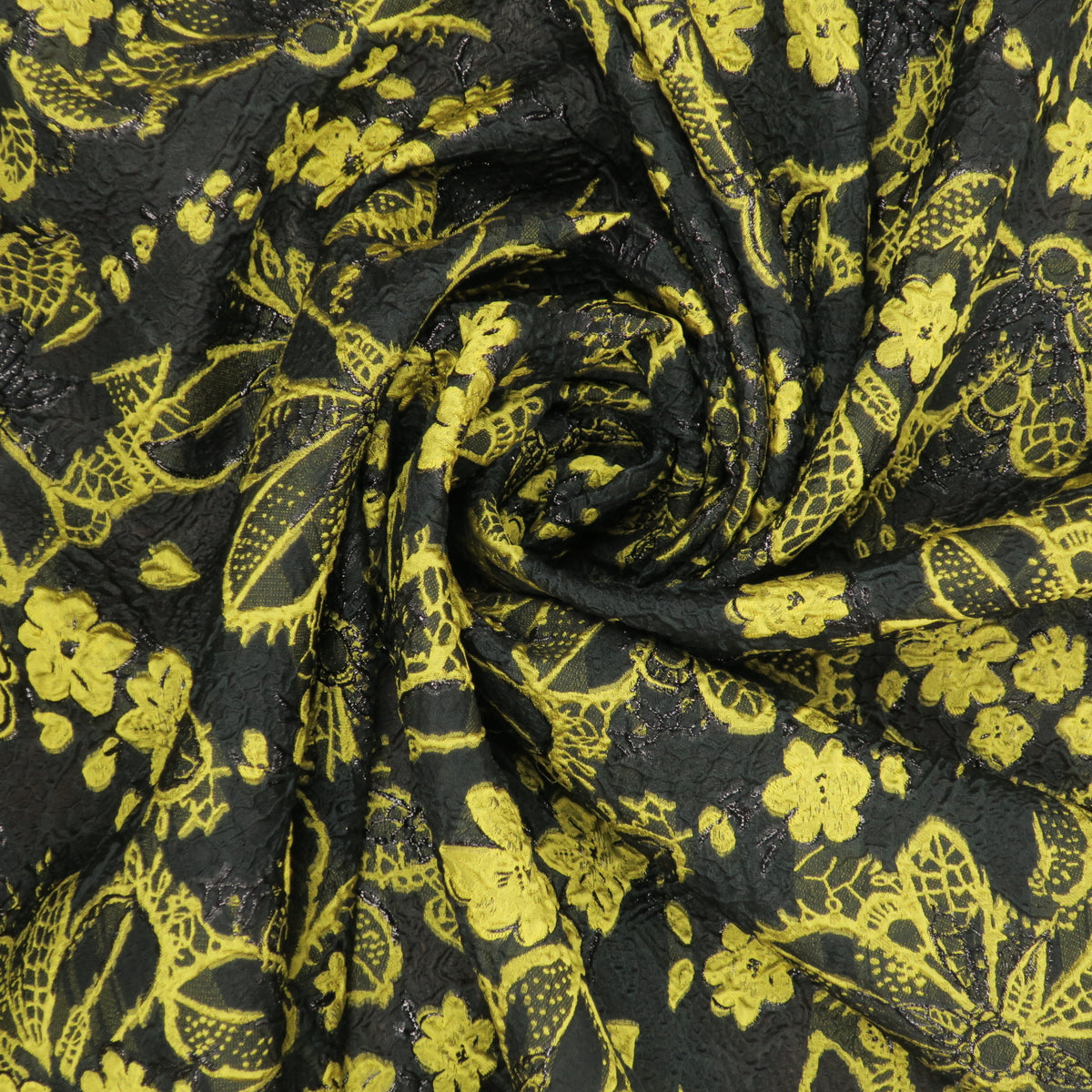 Go Go Lime Green with Black Floral Textured Brocade Fabric | Rex Fabrics