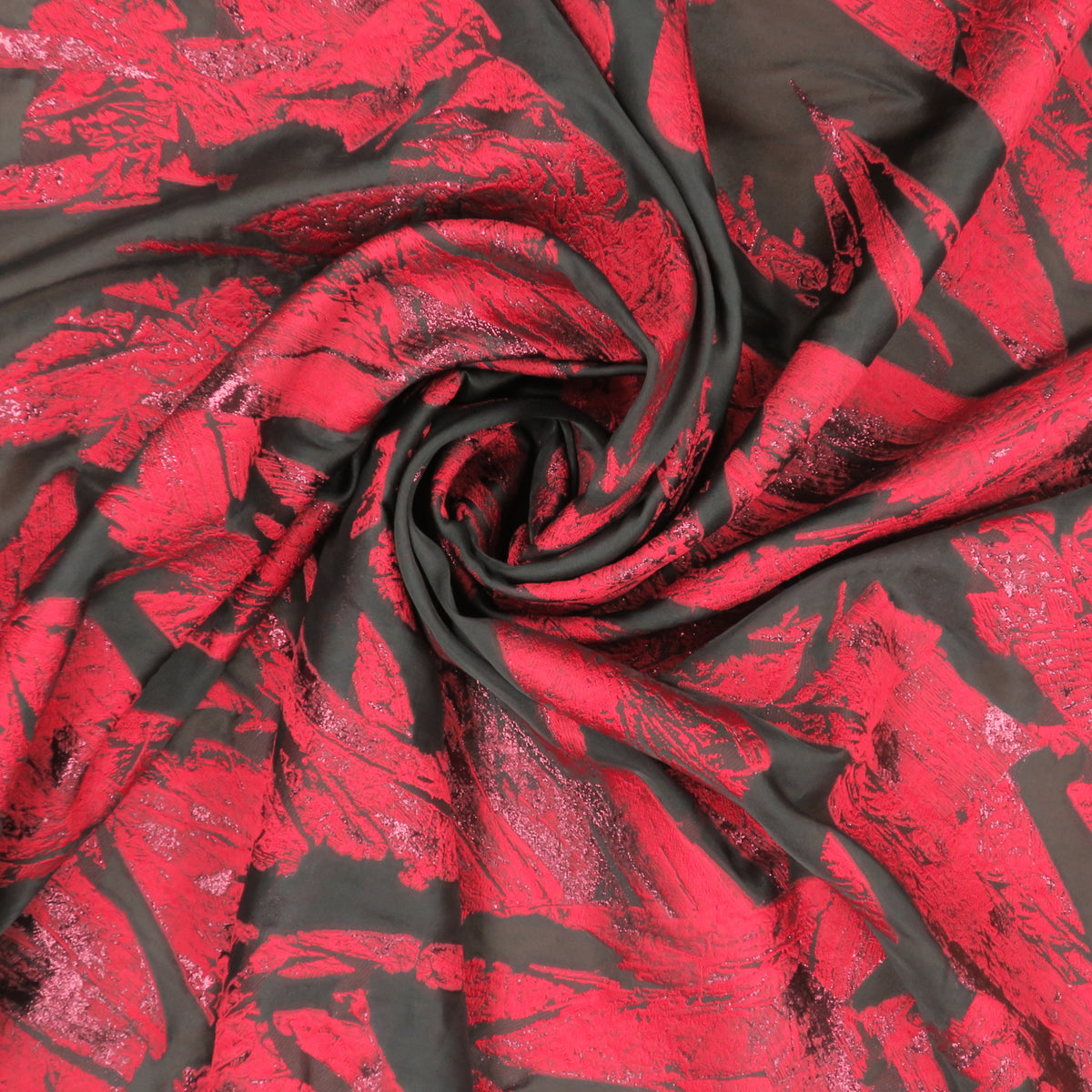 Scarlet Red Abstract on Black Organza Brocade Fabric | Rex Fabrics