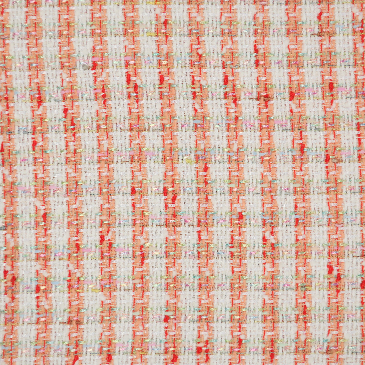 Orange, Ivory and Green Abstract Texture Threaded Tweed Boucle | Rex ...