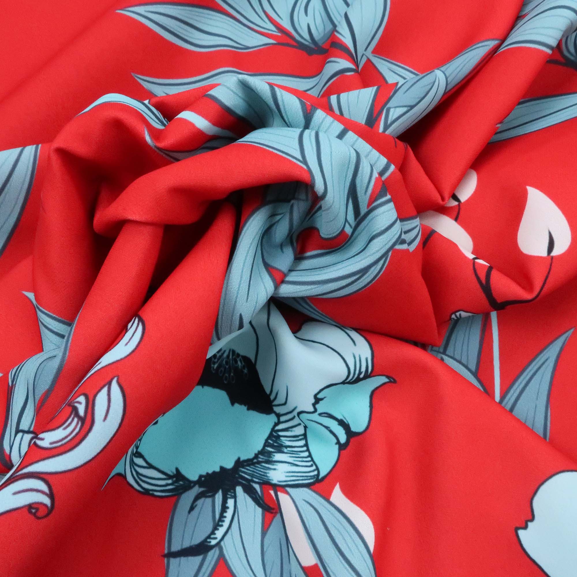 Formula Red Floral Printed Polyester | Rex Fabrics