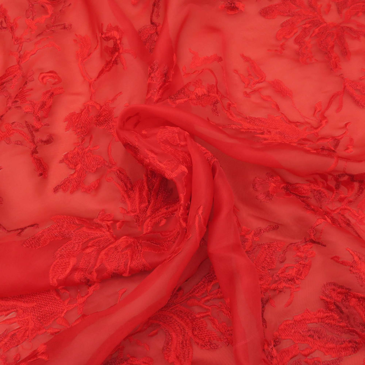 Red Floral Embroidered Organza Fabric– Rex Fabrics