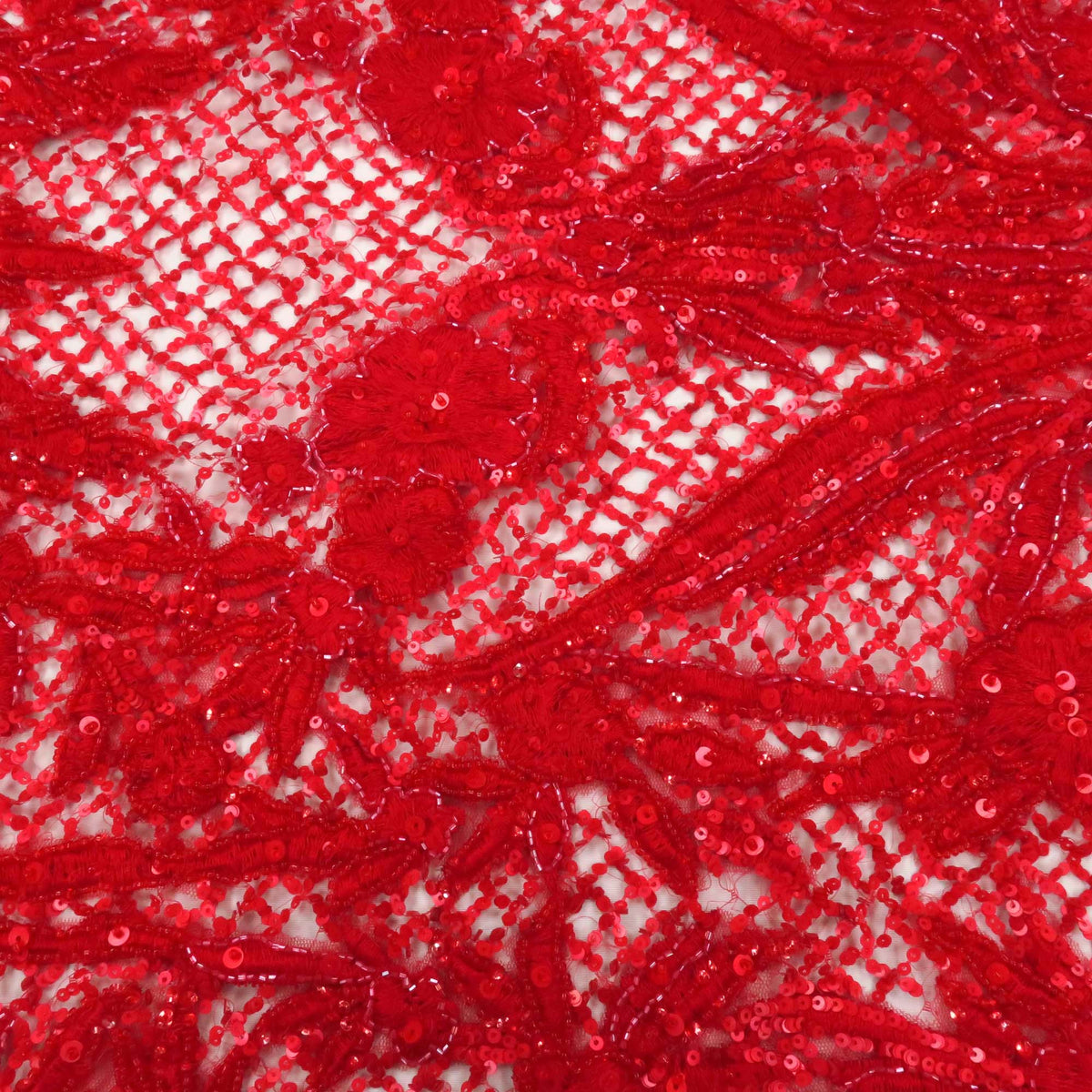 Red Abstract Embroidered Lace | Rex Fabrics